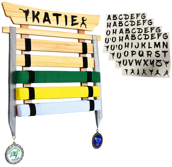 Karate Belt Display Rack, Pine 15, 12, 10, 8 or 5 Belt Taekwondo, BJJ ...